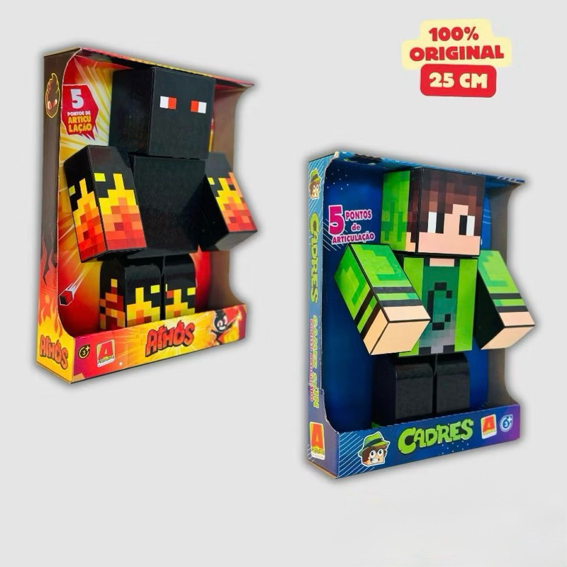 Kit 2 Bonecos Athos + Cadres Gamer Minecraft Articulado Youtuber 25cm - Algazarra | Shopee Brasil