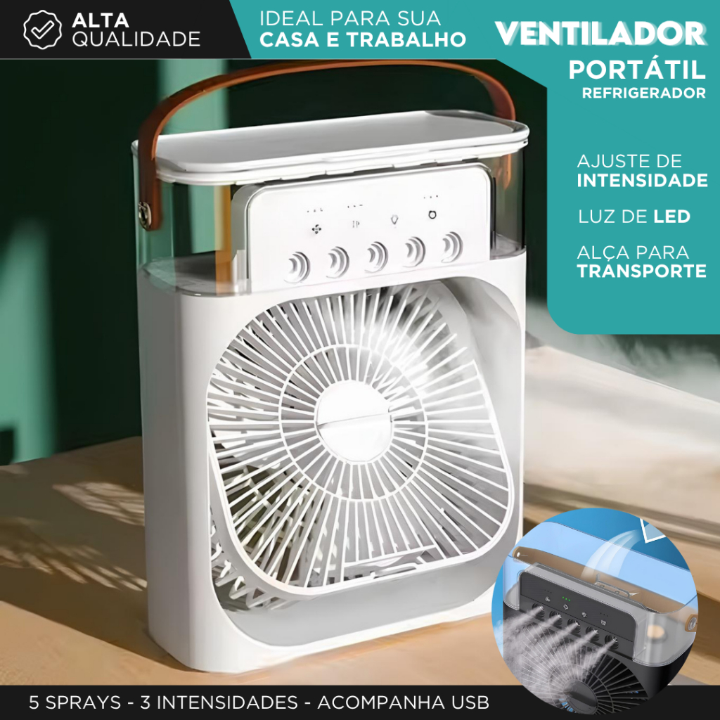 Mini Ar Condicionado USB com LED – Ventilador Portátil Com Alça ...