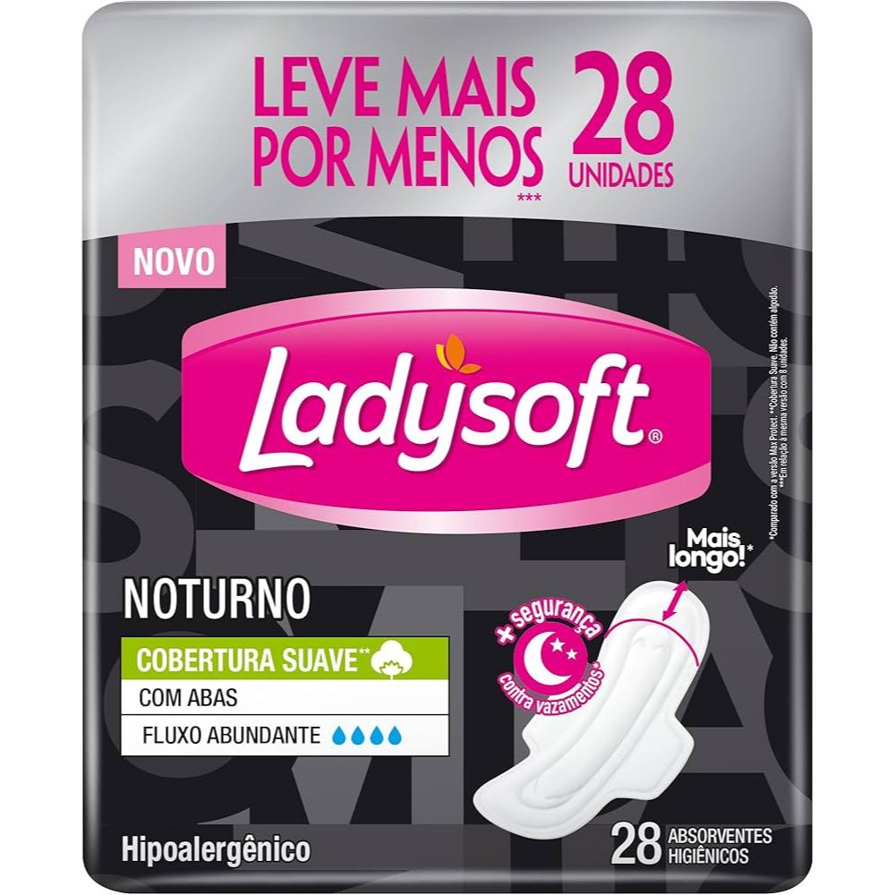 Kit com 8 Pacotes de Absorvente Noturno Suave Com Abas Ladysoft - 28 ...