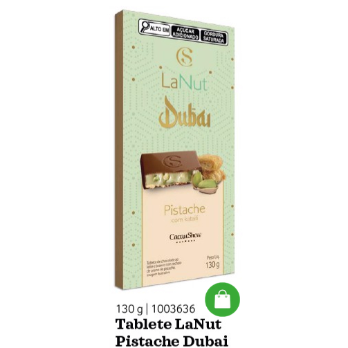 Tablete LaNut Pistache Dubai 130g Cacau Show | Shopee Brasil
