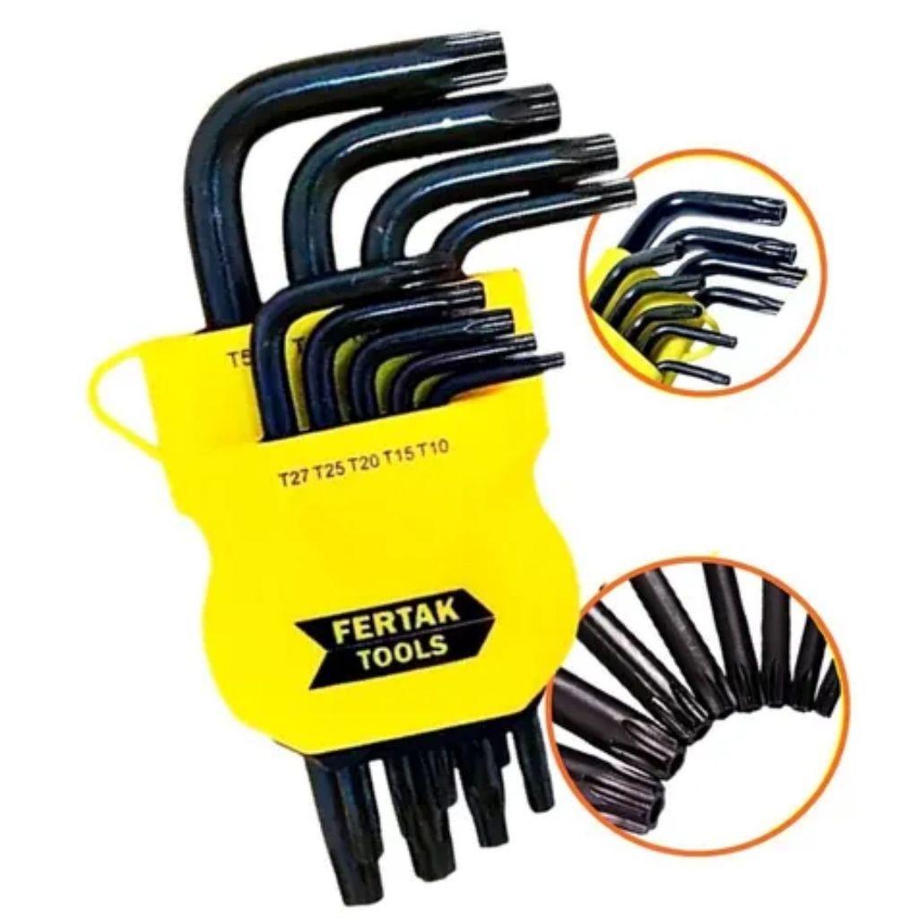 Jogo Chave Torque Torx L Furo 9 Peças Estriada T10 A T50 Aço Vanádio ...
