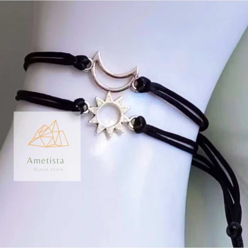 Conjunto de pulseiras da amizade casal Lua e Sol reguláveis | Shopee Brasil