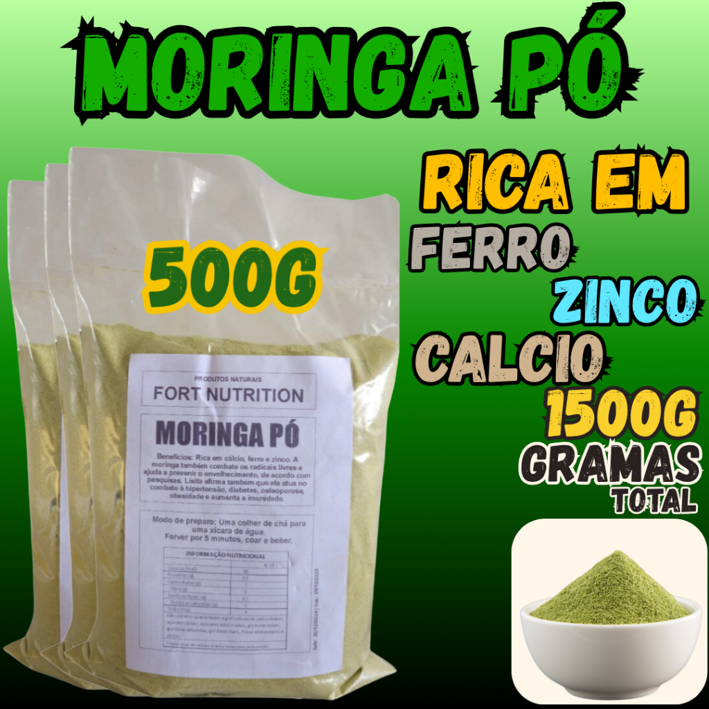 Moringa em Pó 100% puro – Rico em Proteinas– Energia, Vitalidade e ...