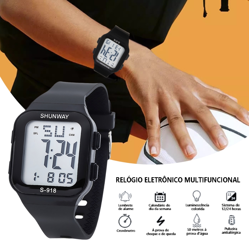 Relógio Masculino Digital Esportivo 50m à Prova D'água LED, Cronômetro ...