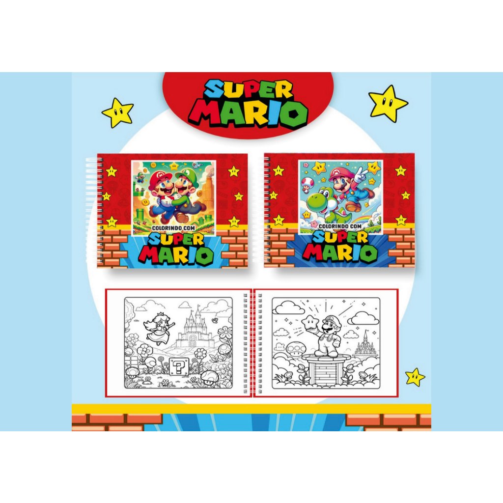 Caderno Livro de Colorir 50 Folhas Colorindo com Super Mario Papel 180g ...