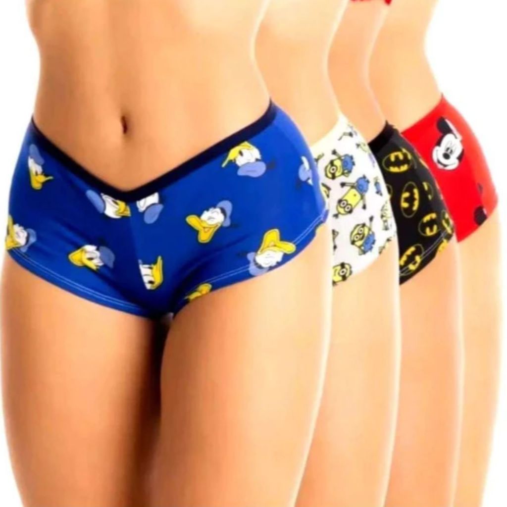Kit 3 Cueca Feminina Shortinho Boxer Estampado Calcinha Adulto Lingerie Sexy | Shopee Brasil