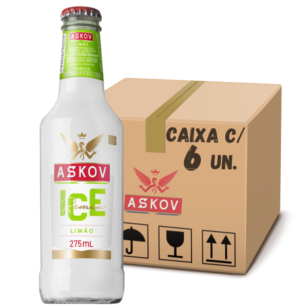 BEBIDA ASKOV ICE LIMÃO LONG NECK CAIXA COM 6 UN DE 275ML | Shopee Brasil