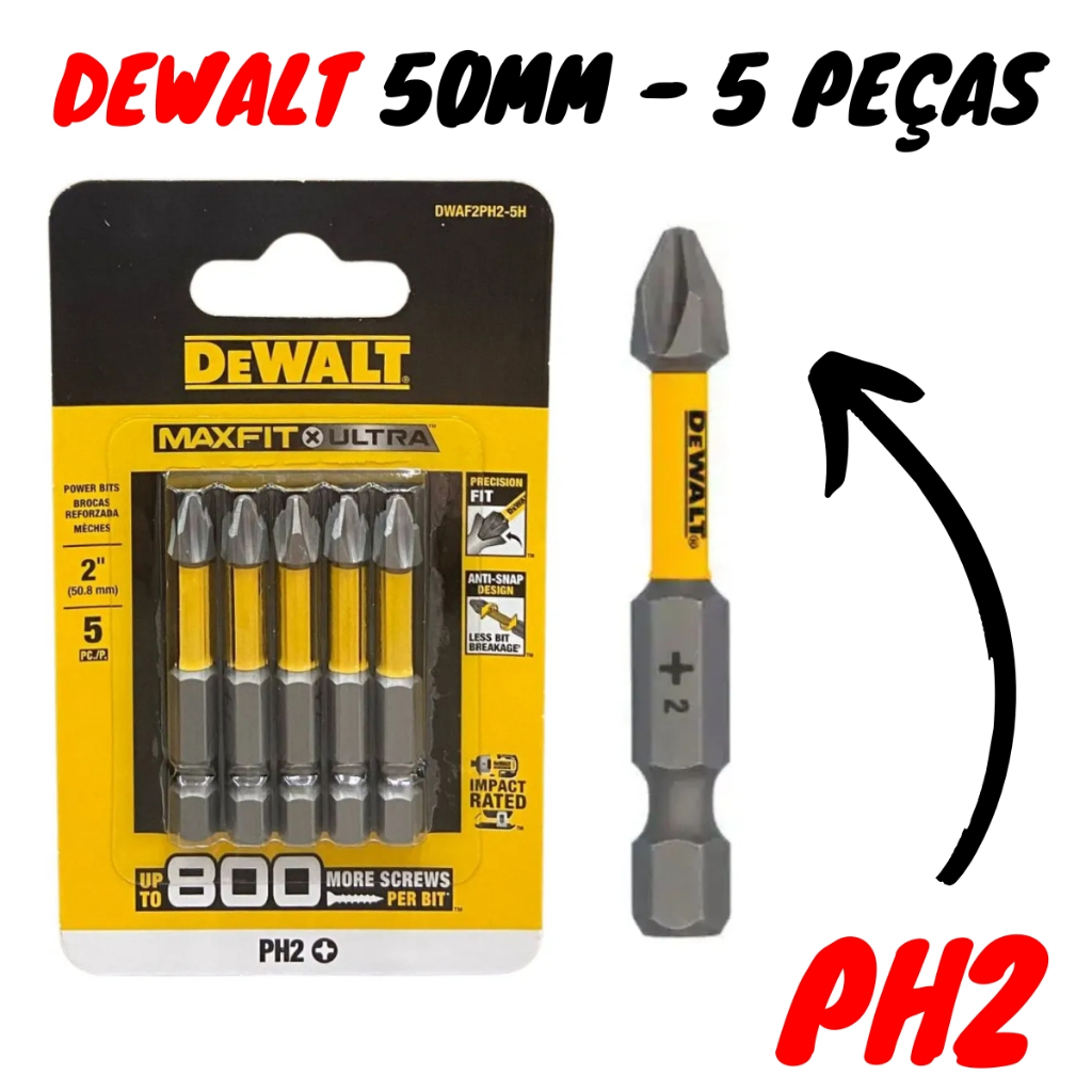 Bits Ph2 Dewalt 5 Peças Maxfit Dwaf2ph2-5h Original | Shopee Brasil