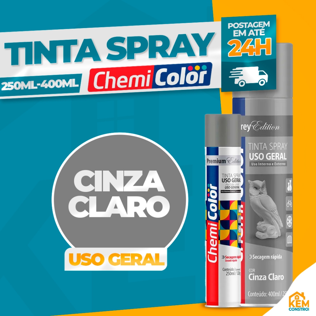 Tinta Spray Uso Geral 250ML/400ML Cinza Claro ChemiColor | Shopee Brasil