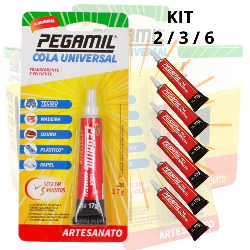 Kit Cola Universal Pegamil Artesanato 17g Artesanato Seca Rápido Escola ...