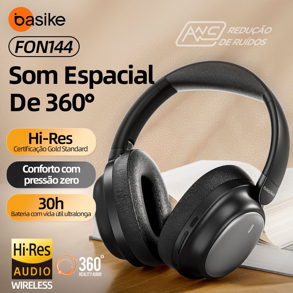 Basike Fone Bluetooth ANC 30h | Conforto Dobrável | Estéreo Bluetooth 5 ...