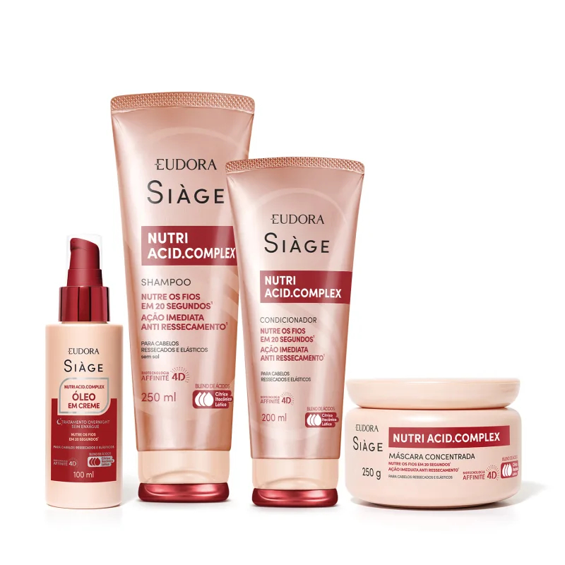 Combo Eudora Siàge Nutri Ácid Complex: shampoo, condicionador, máscara ...