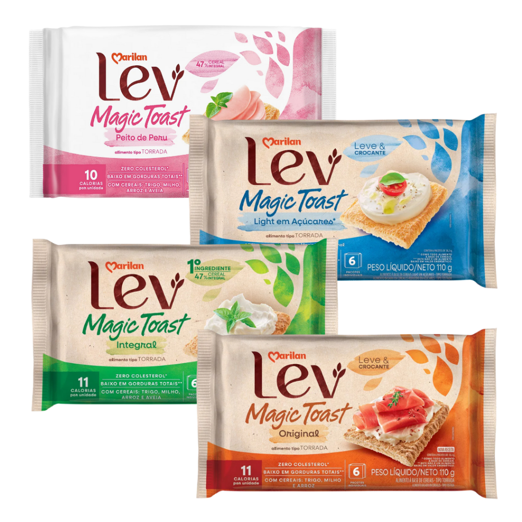 Kit 4 Torradas Lev Magic Toast Sabores Original Peru Integral light ...