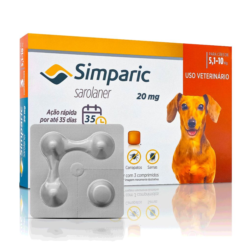 Simparic Antipulgas e Carrapatos para Cães de 5,1 a 10kg 1 Comprimido ...
