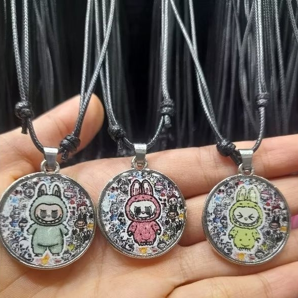 Colar Pingente Desenho Labubu e Lafufu Cordão Preto Ajustável | Shopee ...
