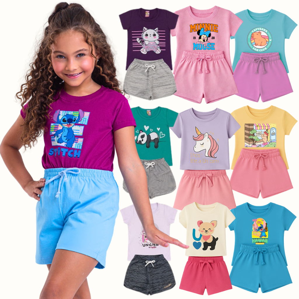 Kit Ver o 6 Pe as Roupa Infantil Menina 2 A 12 Anos 3 Conjunto Infantil