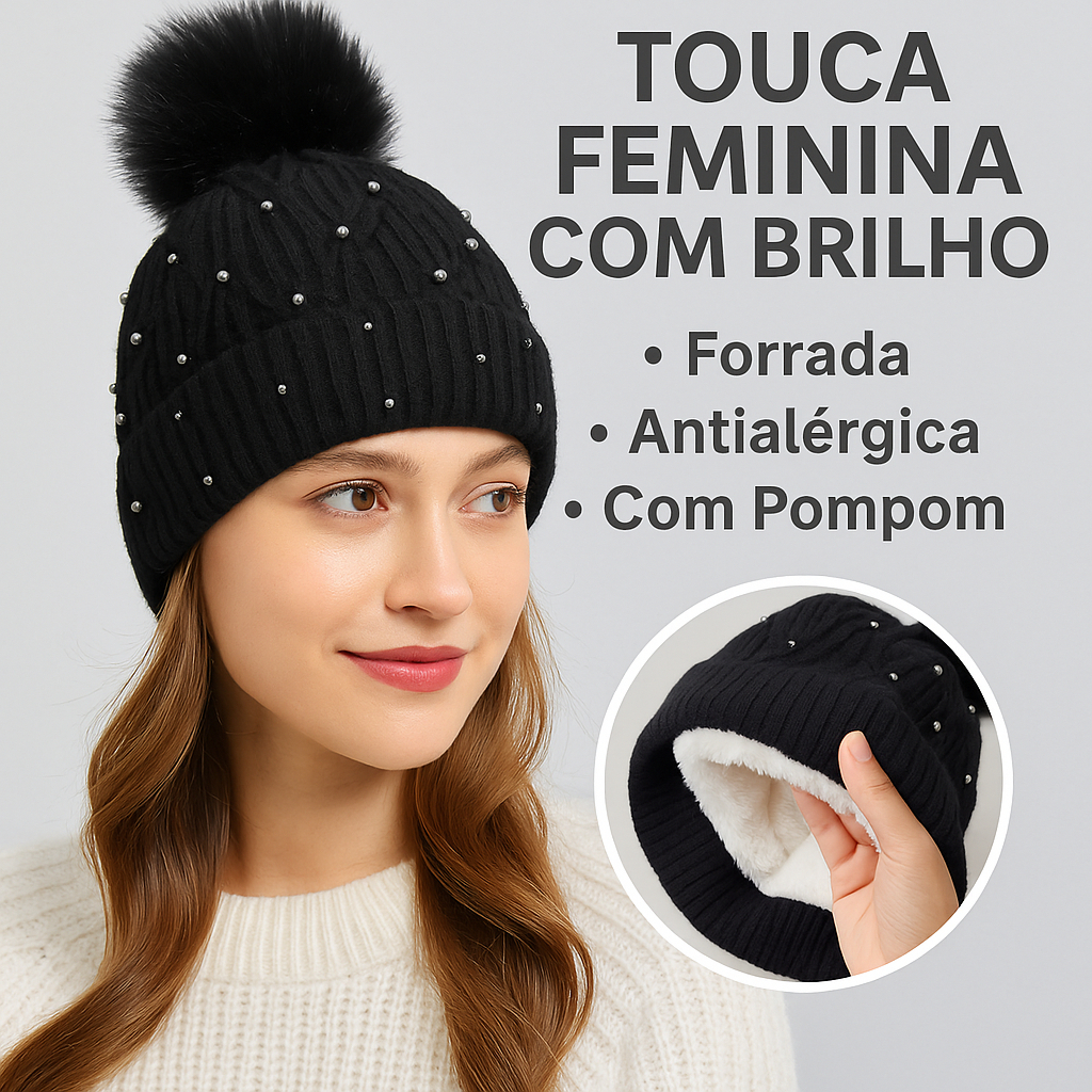 Touca Feminina com Brilho Inverno Térmica Antialérgica Forrada com ...