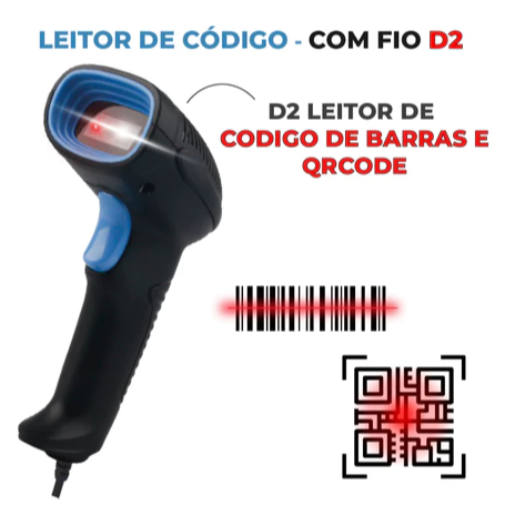 Leitor Código De Barras Scanner Portátil Laser Com Fio ou Sem Fio USB ...