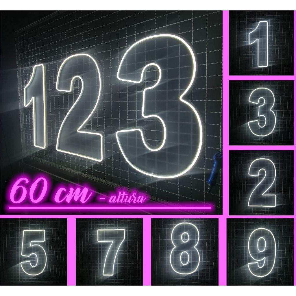 Número Led Neon 60 cm altura Painel Luminoso Decoração Festas ...
