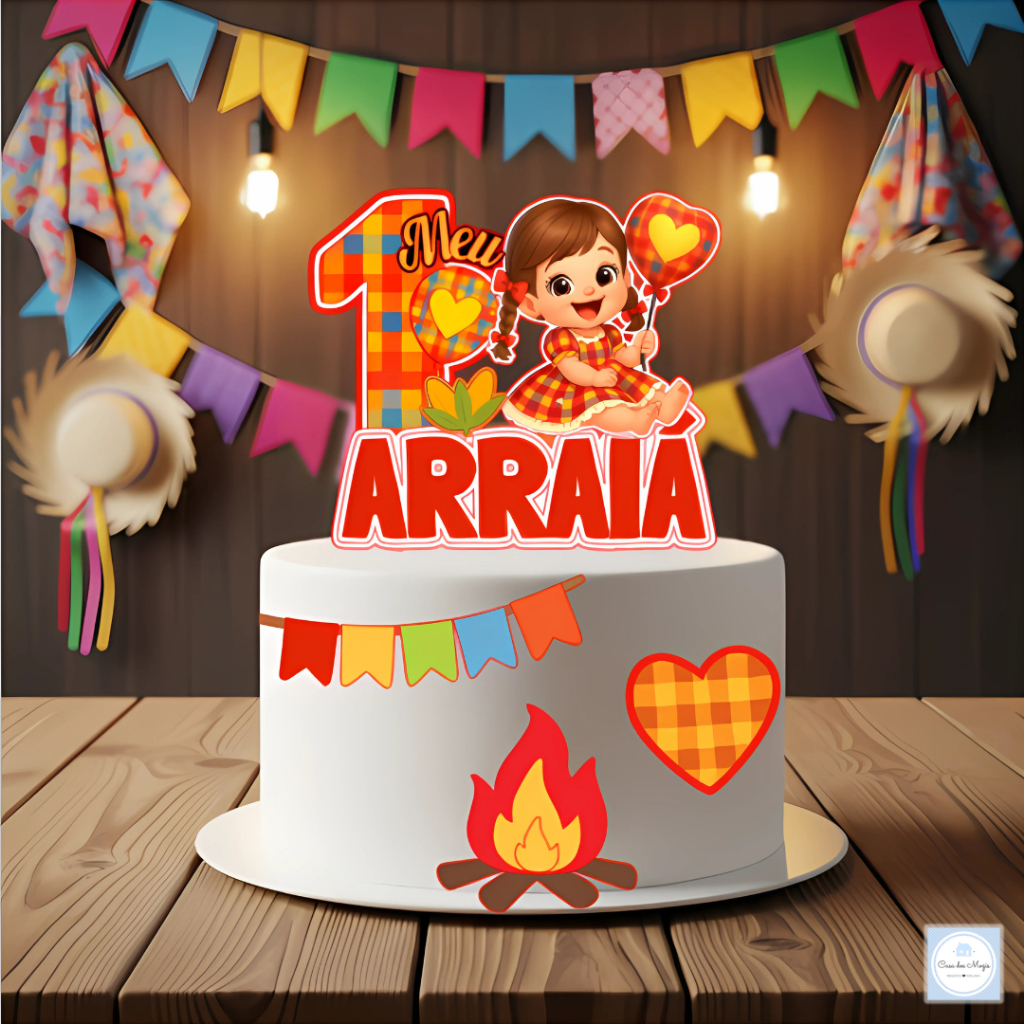 Topo de Bolo Festa Junina - “Meu 1º Arraiá” - Versão menina e menino ...