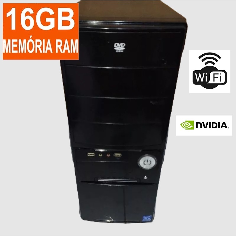 Computador Hexa-Core CPU AMD 16GB RAM HD SATA PC Gamer VGA Geforce Wifi ...