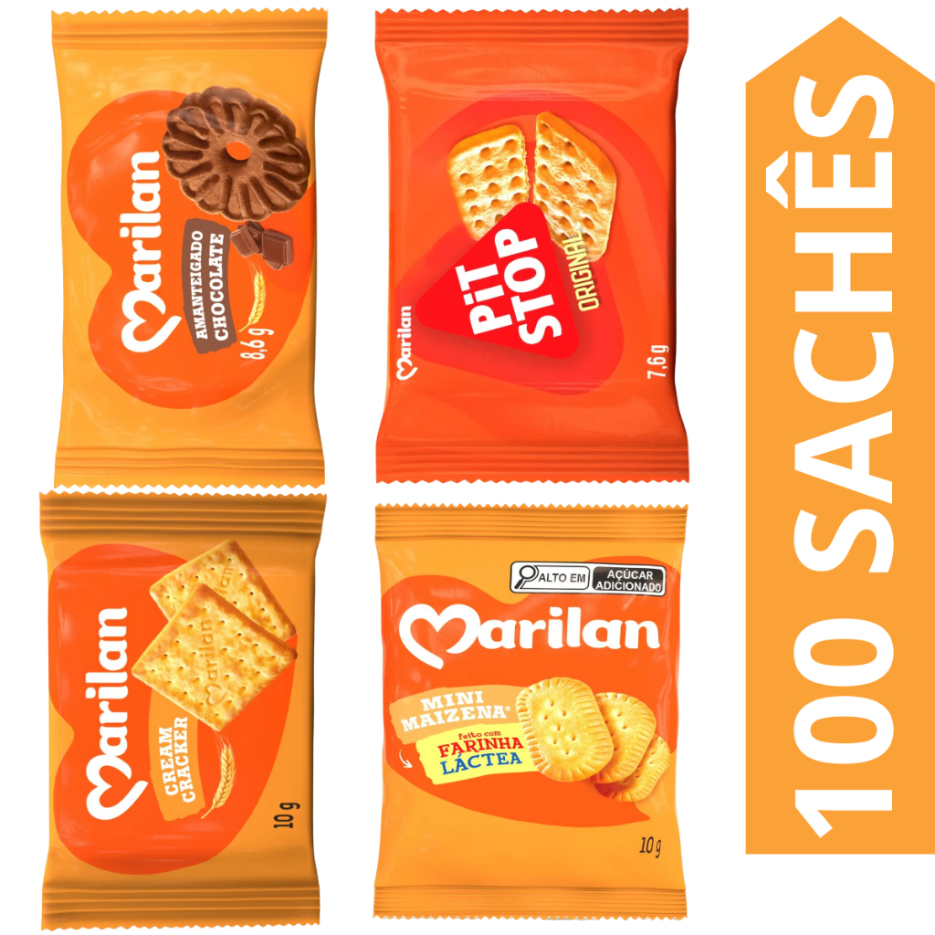 Kit 100 Sachês Biscoito Marilan Sabores Chocolate, Pit Stop, Mini ...