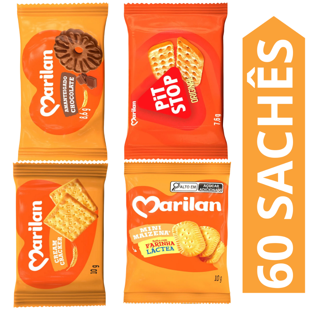 Kit 60 Sachês Biscoito Marilan Sabores Chocolate, Pit Stop, Mini ...
