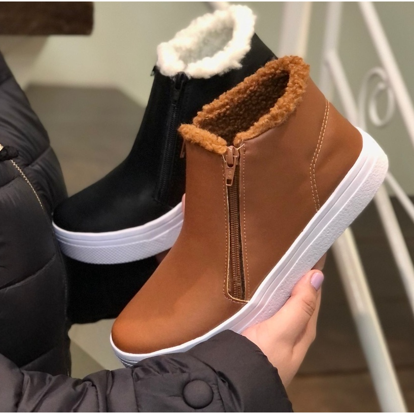 Tenis Botinha Feminino Cano Baixo Bota Forrada Em Pelo Camurça Envio ...