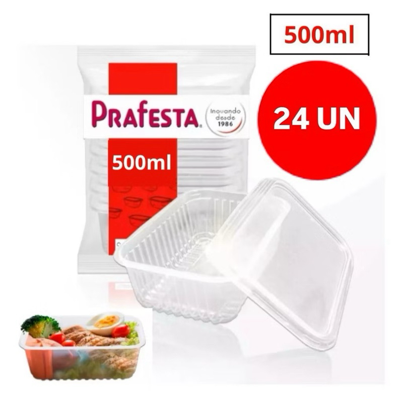 Pote Retangular 500ml Marmita Fitness 24un C/ Tampa Prafesta | Shopee Brasil