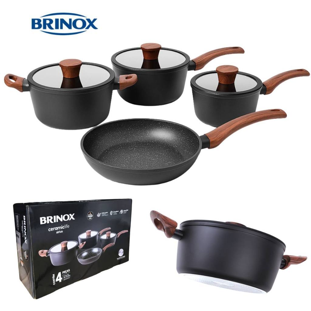 Jogo De Panelas Brinox Conjunto Cerâmica Com Indução Sirius 4 Peças ...