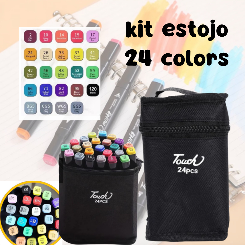 Caneta Marcadores KIT 12/24/36 TOUCH Com Ponta Dupla Prenchimento Com ...