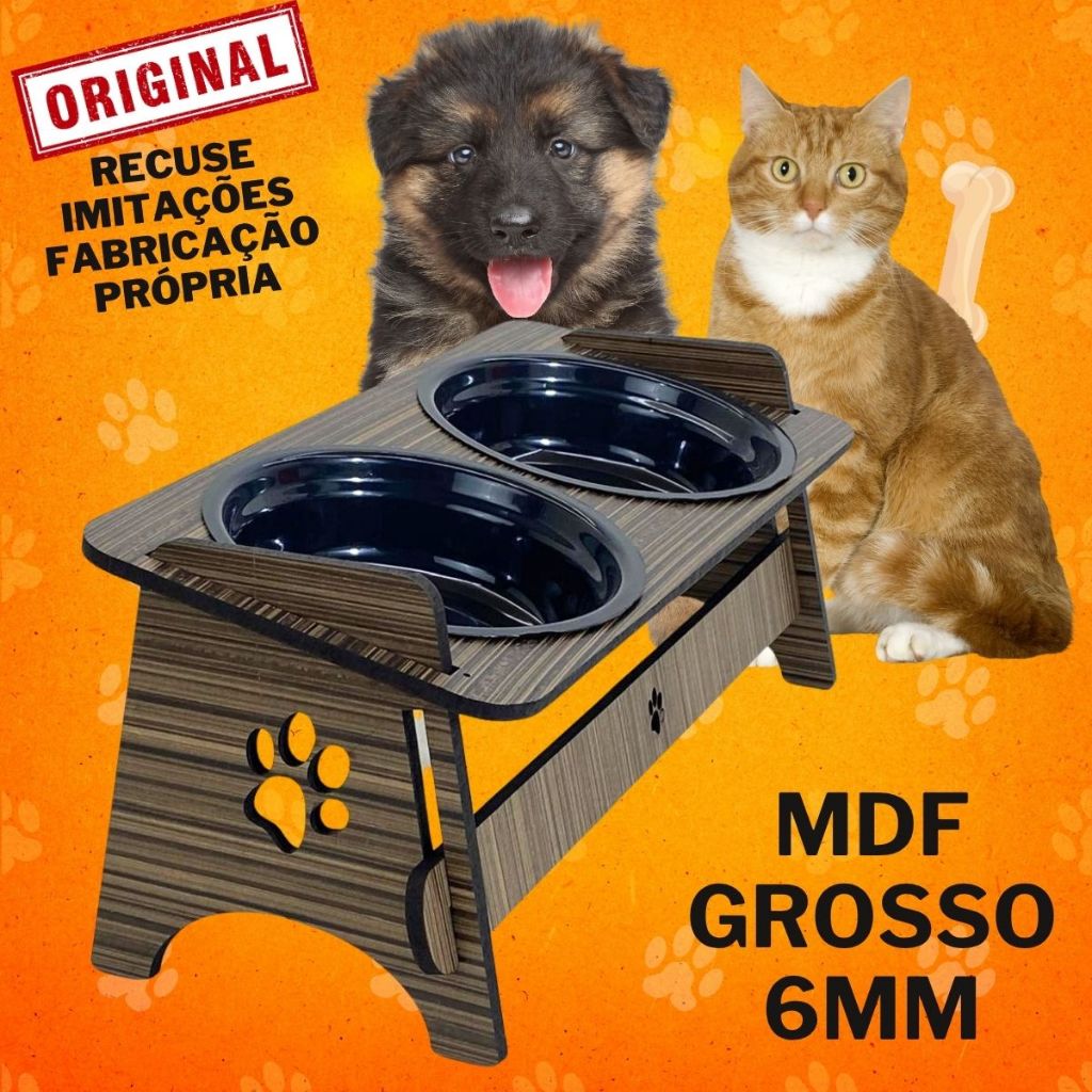 Comedouro Bebedouro Pet Elevado Para Cães e Gatos com Tigelas Com ...