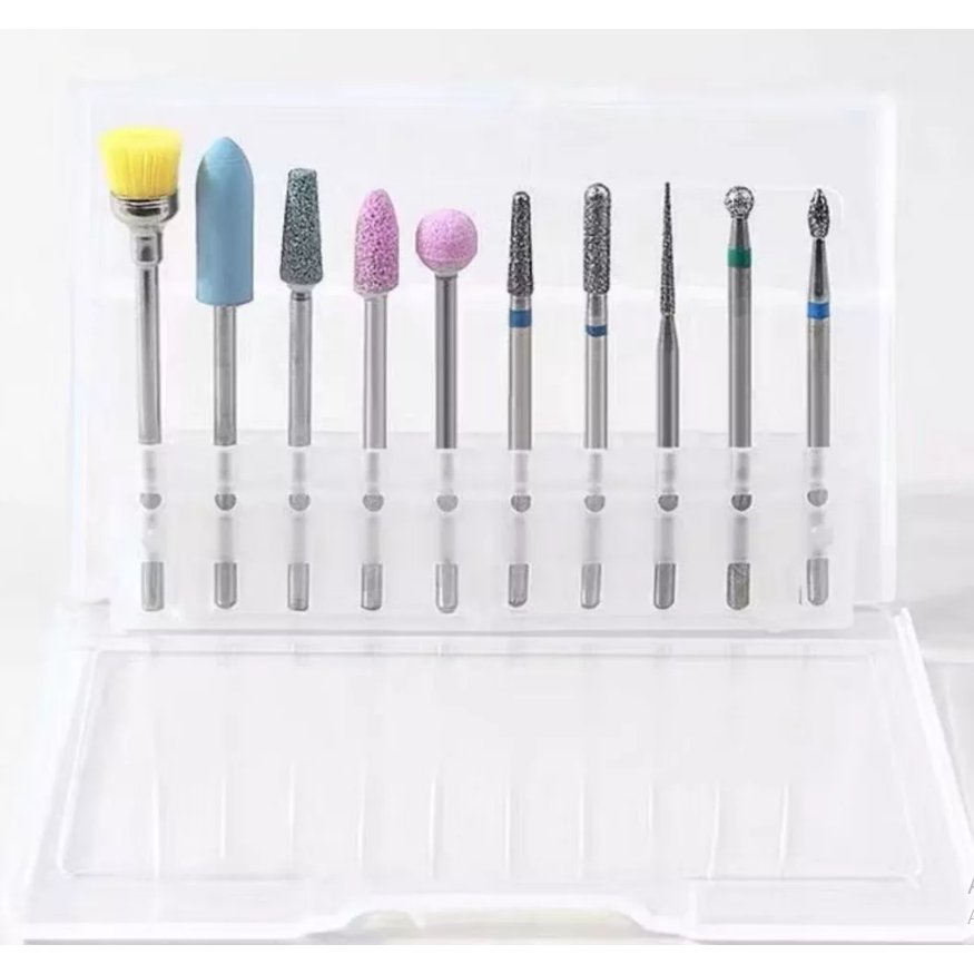 Kit 10 Brocas para Lixar Unhas Com caixa de armazenamento/ Polimento de ...