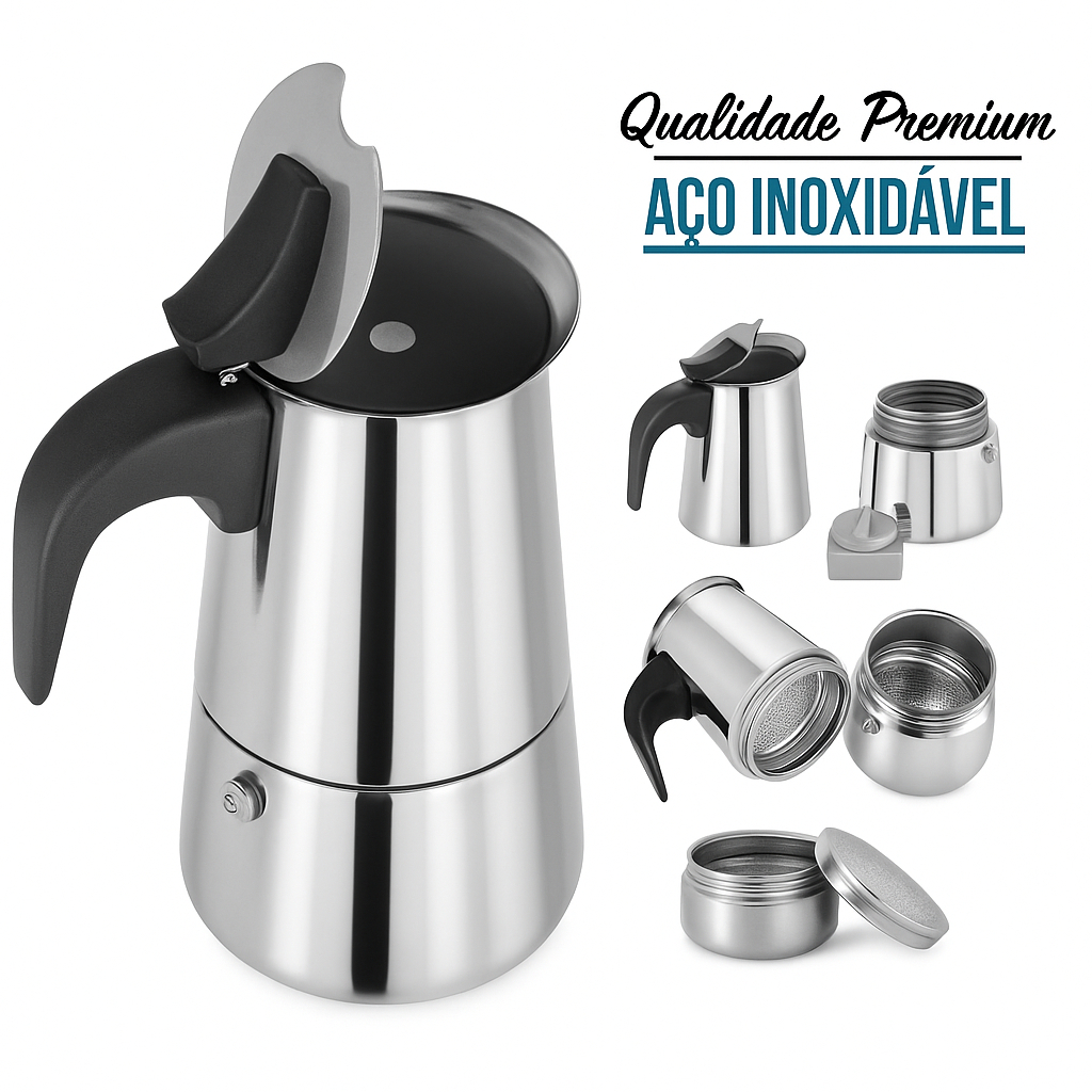 Cafeteira Expresso Italiana 600ml Aço Inox – Faz até 12 Xícaras de Café ...