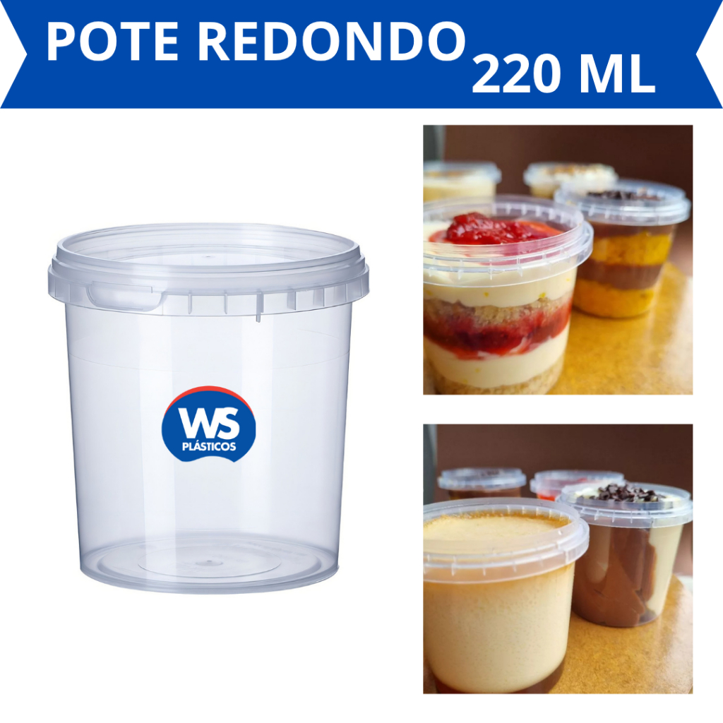 Pote Redondo com lacre Bolo No Pote Plástico 220ml -100 ~ 400 Potinhos ...