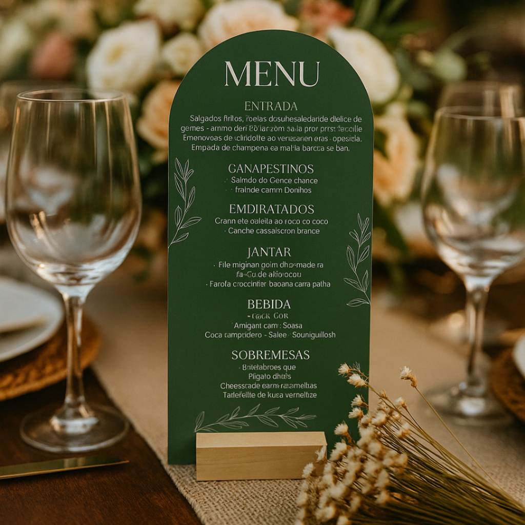20 MENU DE MESA COM BORDAS ARREDONDADAS PARA CASAMENTO/ANIVERSÁRIO ...