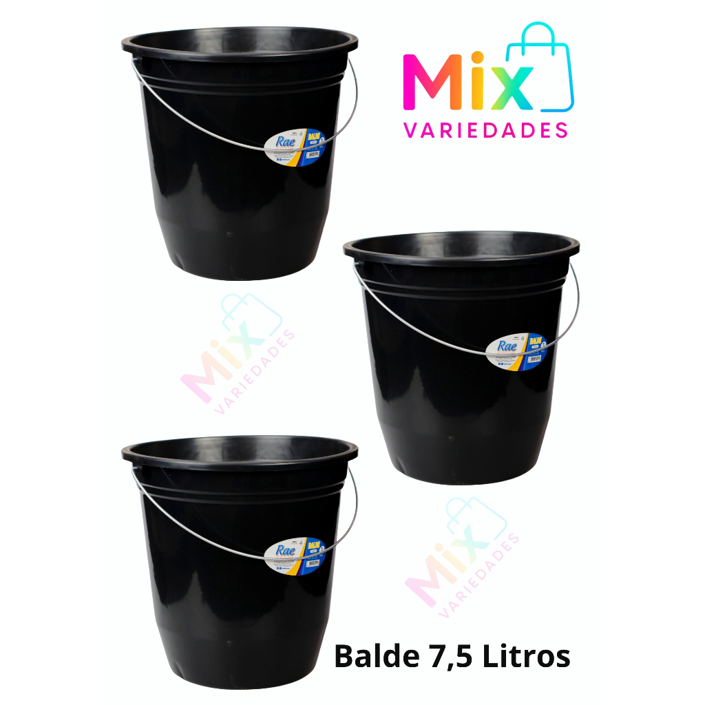 12 Baldes 7,5 Litros Plástico Preto | Shopee Brasil