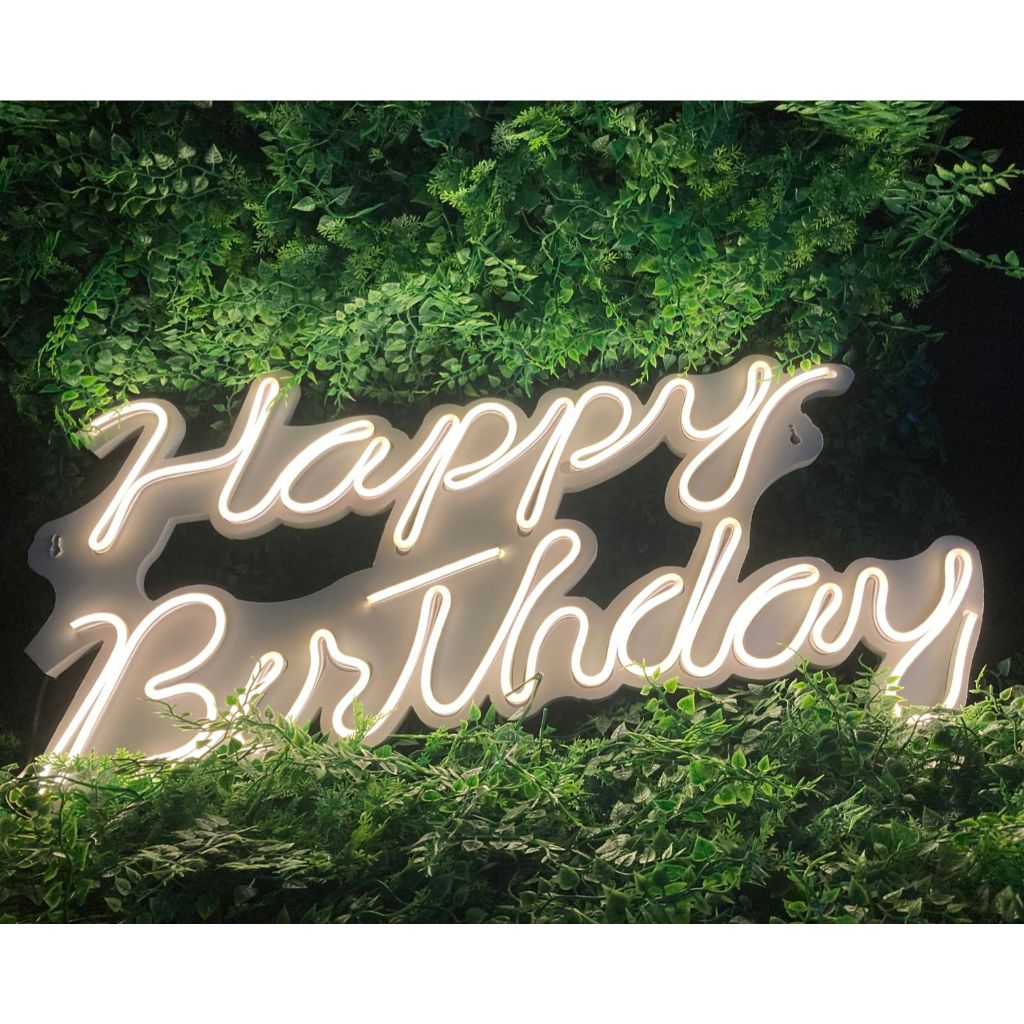 Letreiro Neon Led Happy Birthday 60x28 Cm Branco Quente ou Branco Frio Luminária Aniversário ...