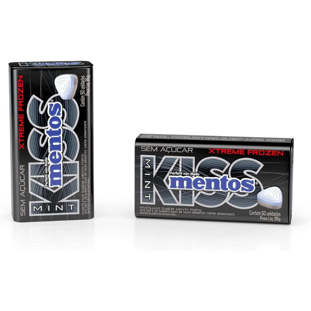 Bala Mentos Kiss (2 unidade Sabor único) - Lata 35g (Morango / Menta ...
