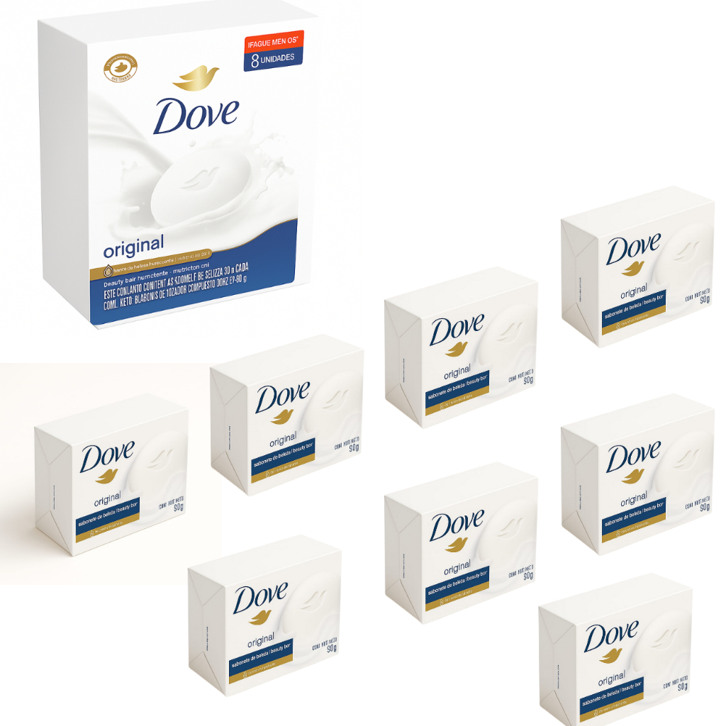 Kit Sabonete Dove Original em Barra 8 unidades com 90g cada | Shopee Brasil