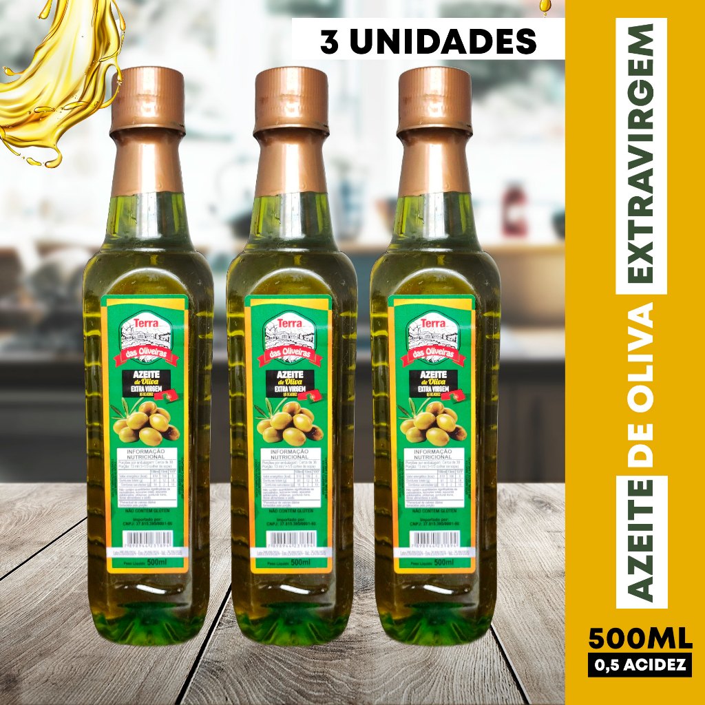 3 Unidades Azeite de Oliva Extravirgem Garrafa Pet Terra das Oliveiras 500ml Acidez 0,5 | Shopee ...