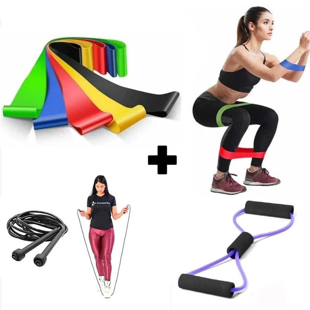 Kit5 Elástico de Treino Mini Band + Elástico Tensão Extensor Exercício ...