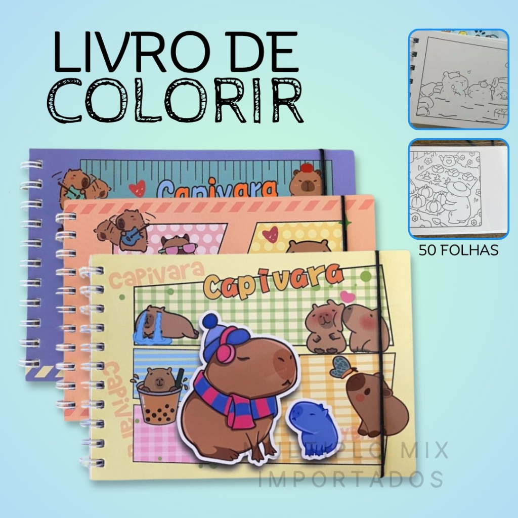 Livro de Colorir Capivara 50 Folhas Caderno de Desenho Estilo Boobies ...