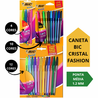 Kit Caneta Esferográfica Bic Cristal Fashion Ponta Média 1.2 mm /Tinta ...