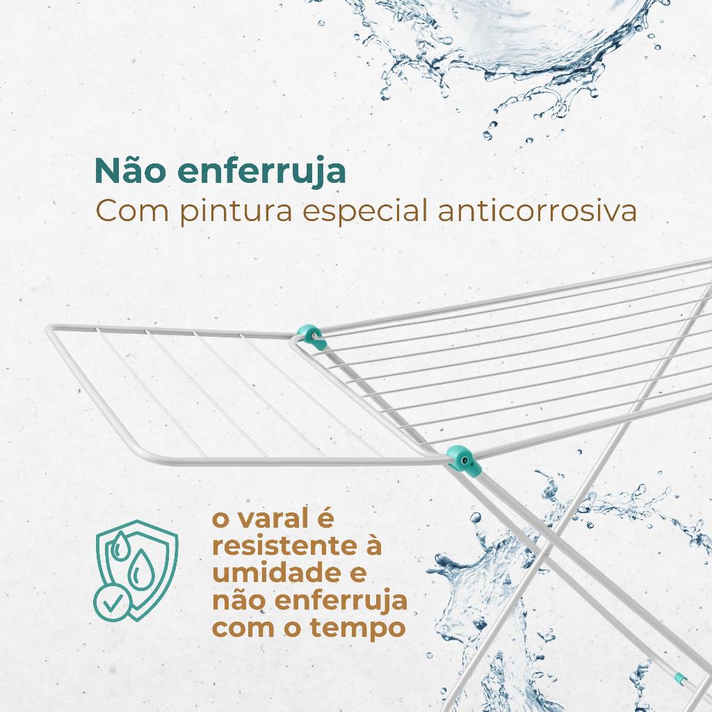 Varal De Chão Inox Reforçado 11kg Secalux Com Abas Dobrável Portátil ...