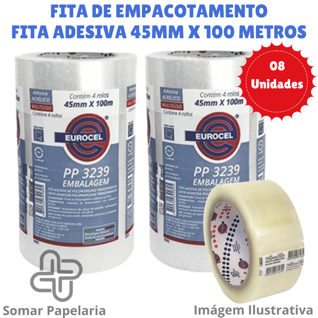 Fita adesiva 45mmx100m transparente empacotamento Eurocel | Shopee Brasil