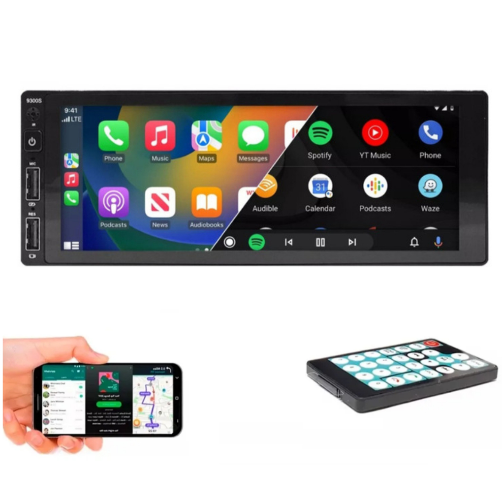 Central Multimídia 1Din IPS Full Screen 6.9 Pols, Android Auto e Carplay, Espelha Waze, Maps, BT ...