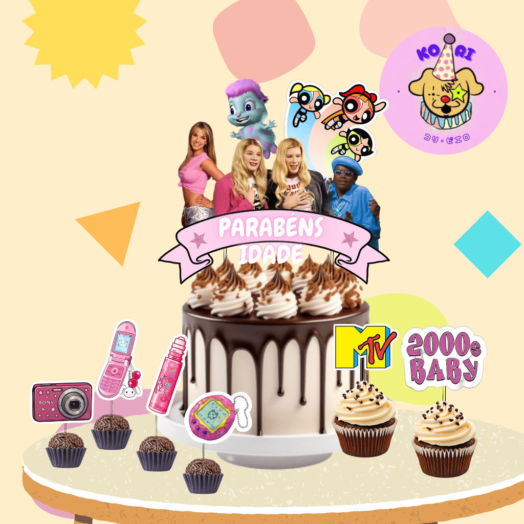 Topo Topper de bolo Anos 2000 para festa personalizada - Decoração para ...