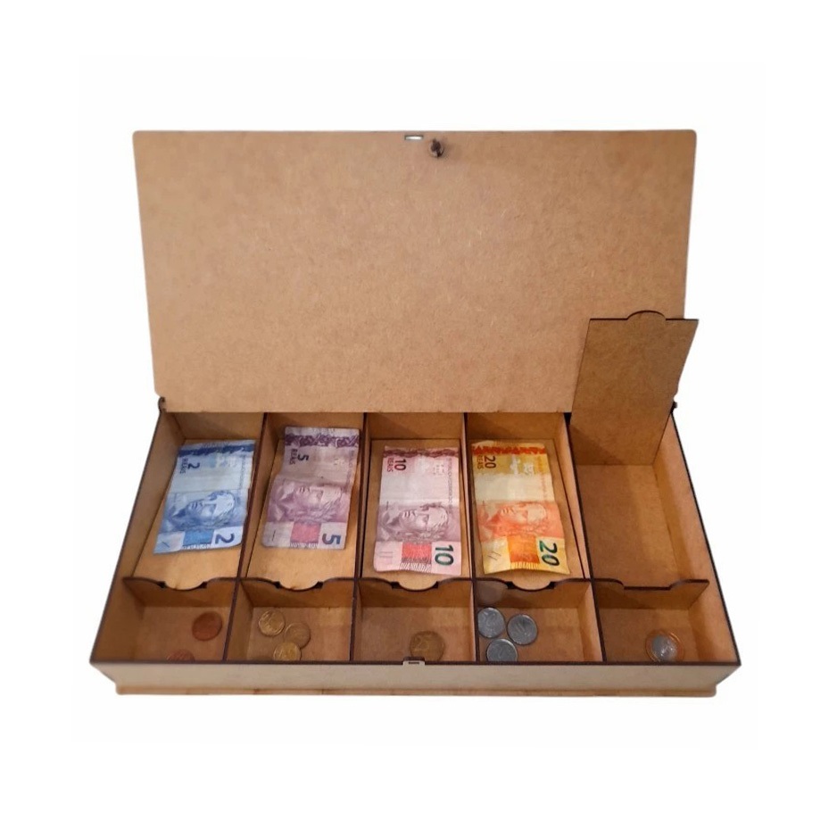 Caixa Dinheiro Organizadora Caixa de Dinheiro e Moedas em MDF Cru Cofrinho Porta Cedulas ...