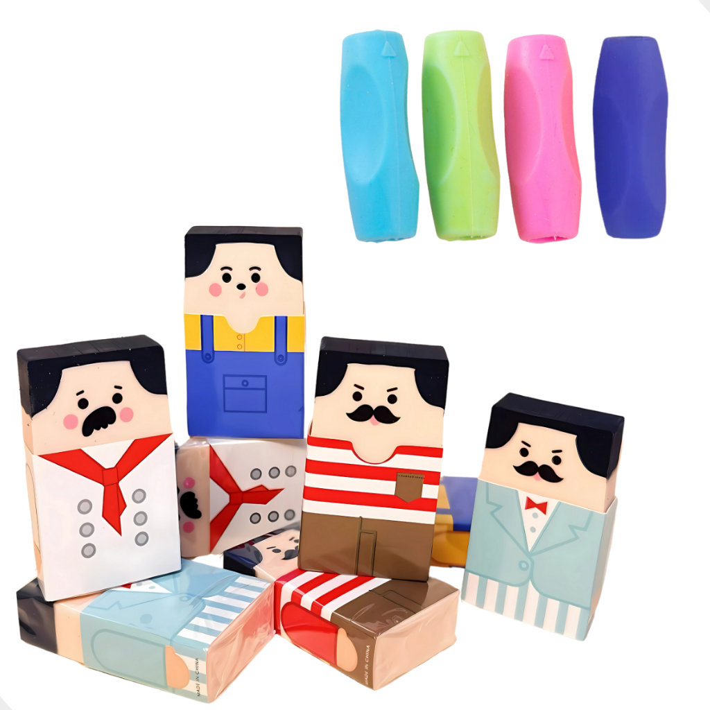 Kit Borracha Homem Calvo e Grip Para Lápis Ergonômico Escolar | Shopee ...